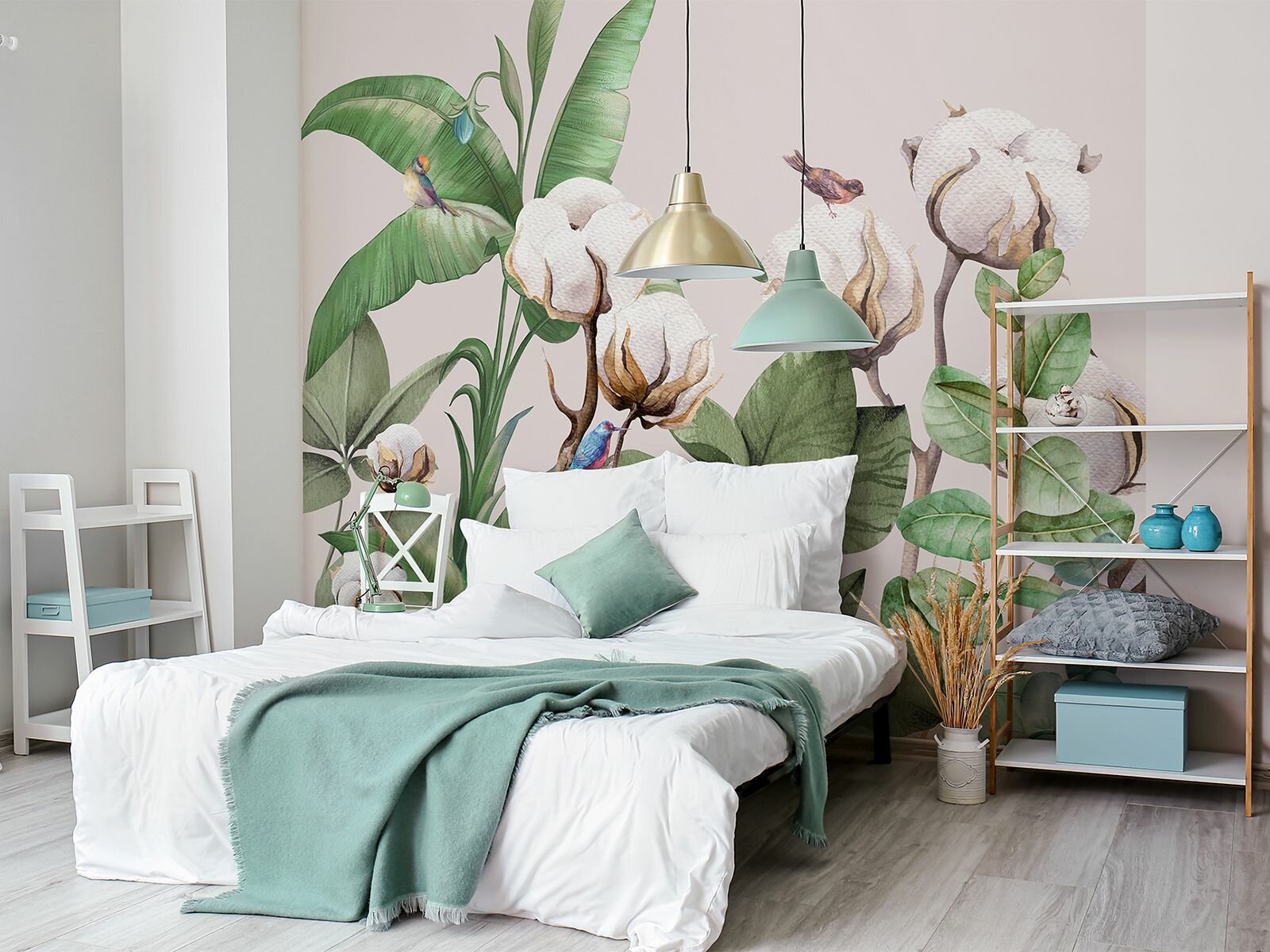 Фотообои/ F-342 Хлопок с тропическими листьями 300х270-1Divino