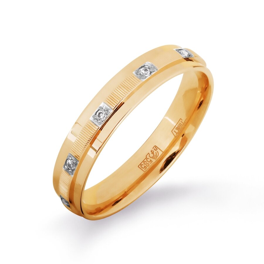 Кольцо обручальное, красное золото, 585 проба, фианит