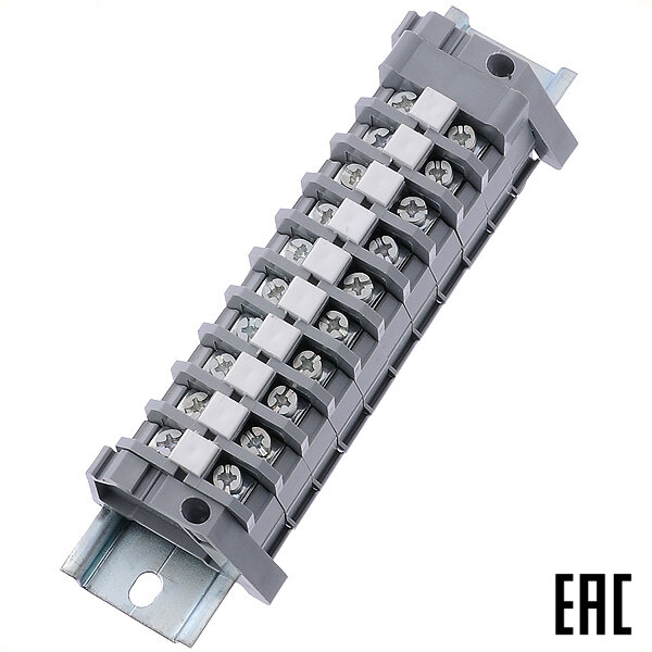 Блок БЗН24-4П25-10-В/В тип 2 зажимов винтовых 10 пар 4кв. мм 25А на DIN-рейке 35мм