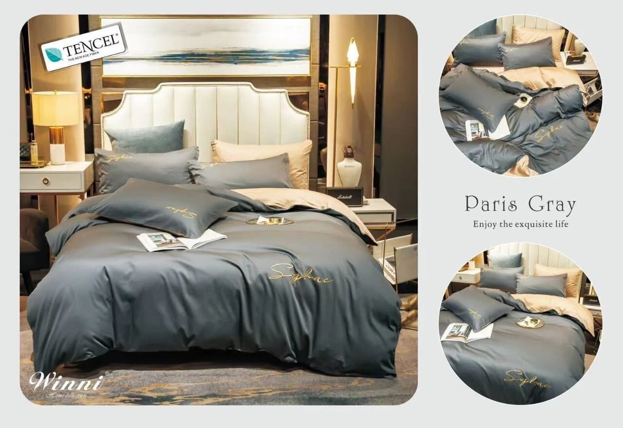 Комплект постельного белья Winni Tencel Евро - Серый Бежевый