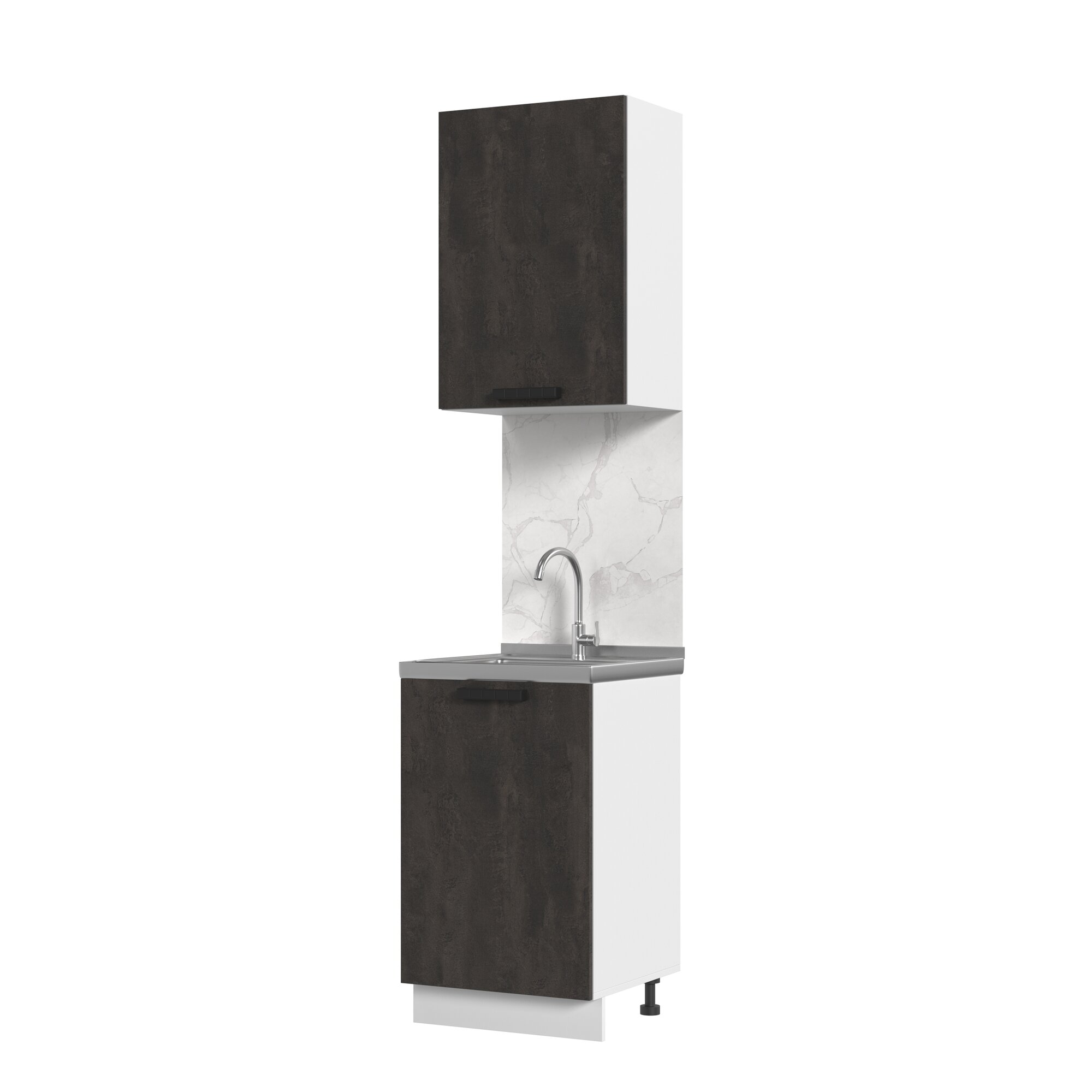 Кухня для дачи с мойкой, без столешницы, кухня Пасаденна 50см, Белый / Угольный камень