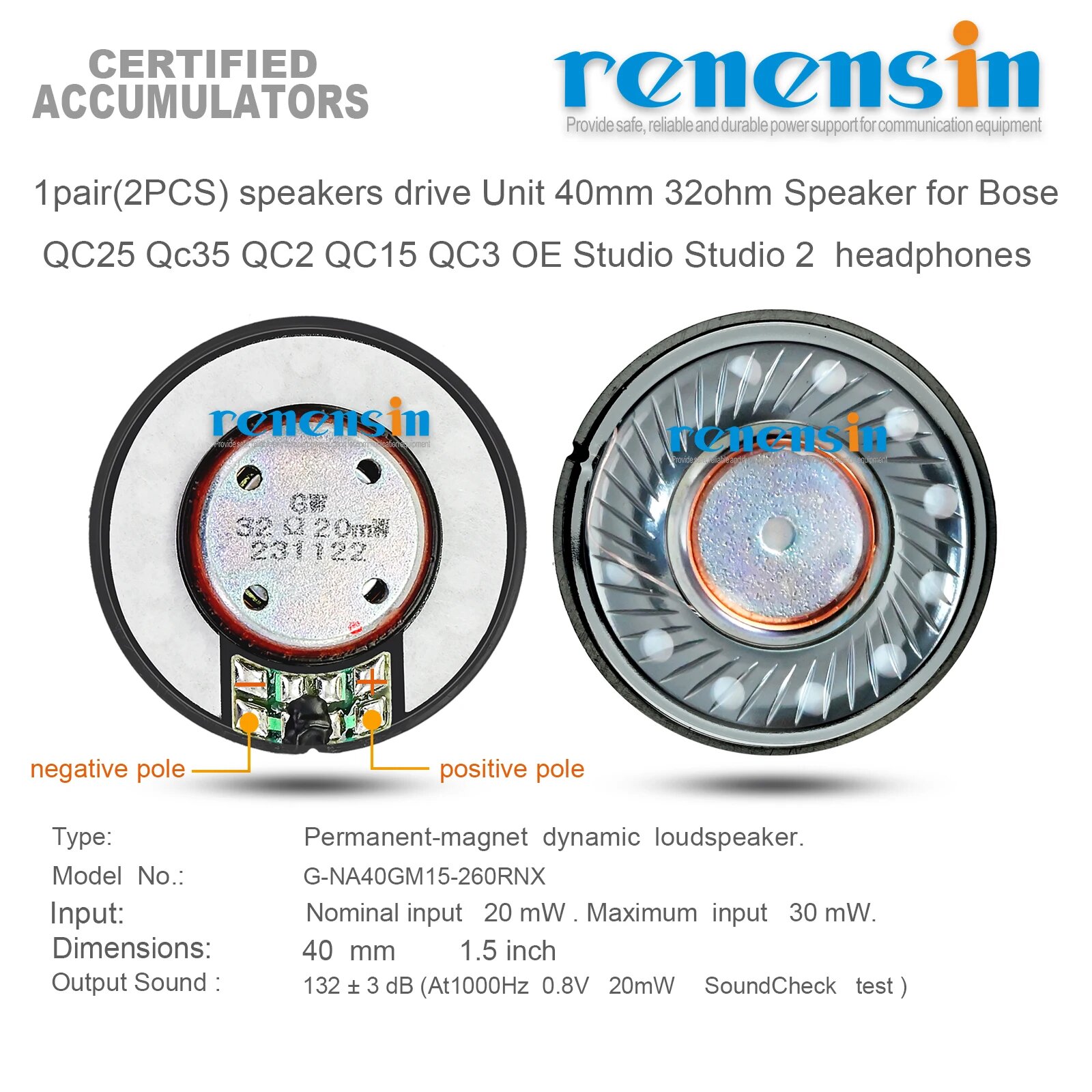 Динамики Renensin 40 мм 32 Ом для наушников Bose