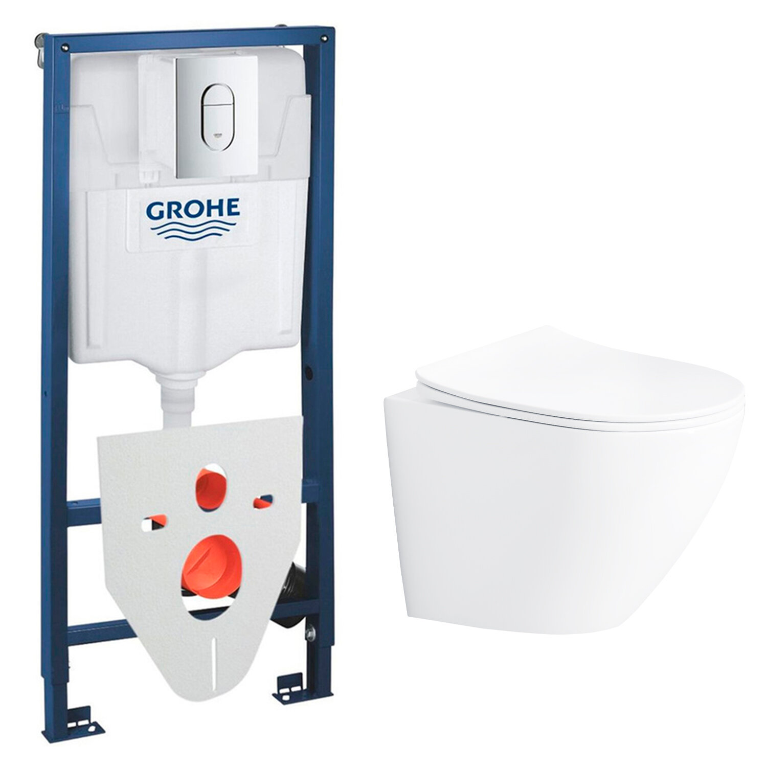 Инсталляция с унитазом комплект: унитаз подвесной Helmken 35490101, сиденье, инсталляция Grohe, шумоизоляция, кнопка