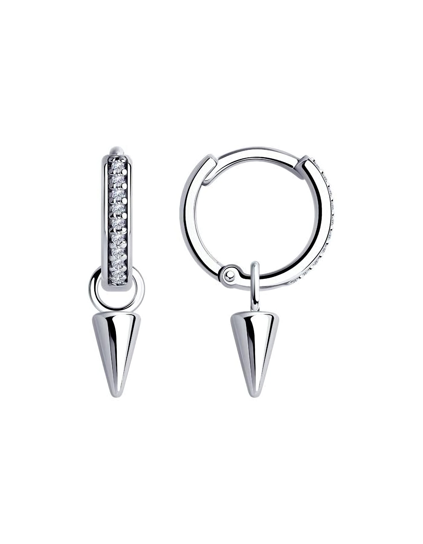 Серьги конго, серебро, 925 проба, родирование, фианит