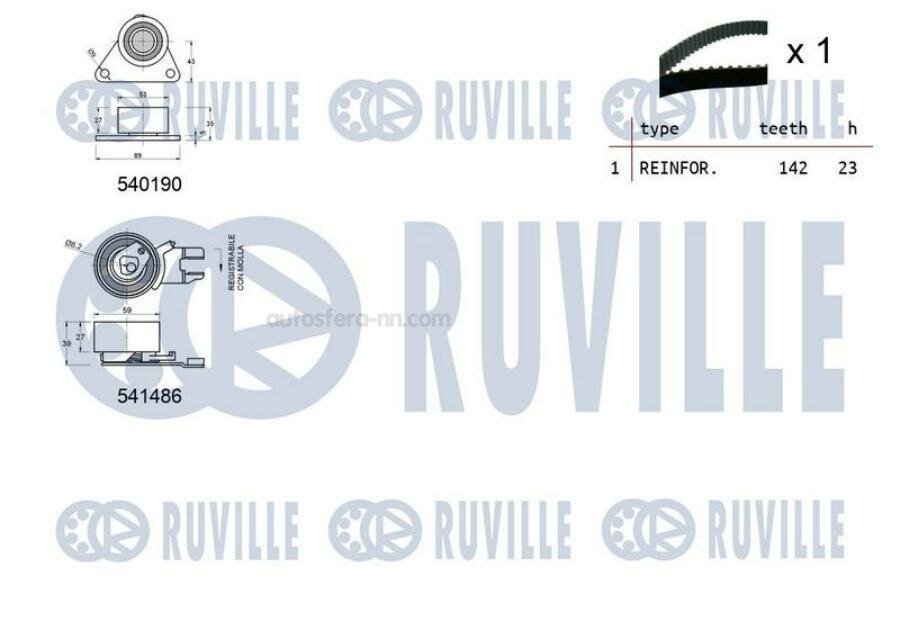 RUVILLE 550364 Комплект ГРМ VOLVO C30/C70/S40/S60/S80/XC70/XC90 2.0/2.4/2.5 1999 => (ролик 2шт +ремень 142x23)