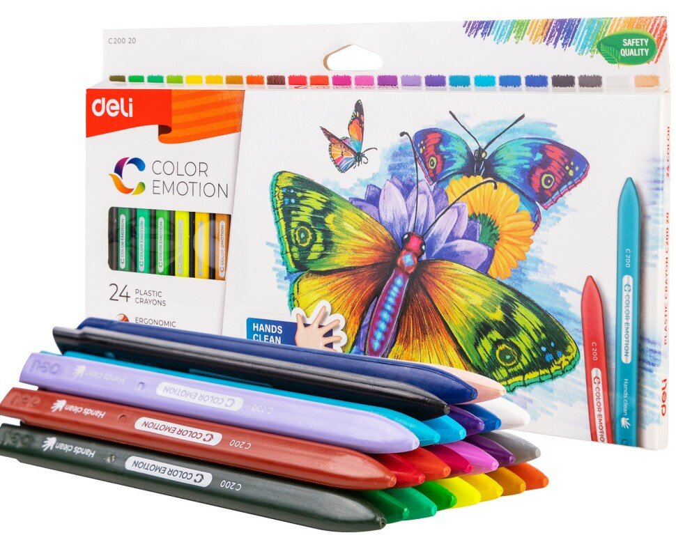 Восковые мелки Deli EC20020 Color Emotion трехгранные 24цв. картон. кор./европод.