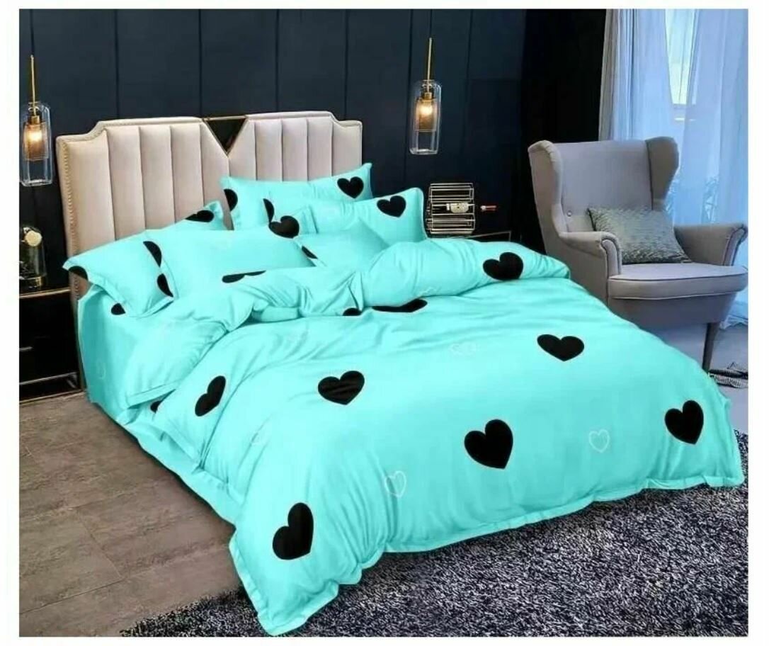 Комплект постельного белья Полуторка - Бирюзовый Сердечки