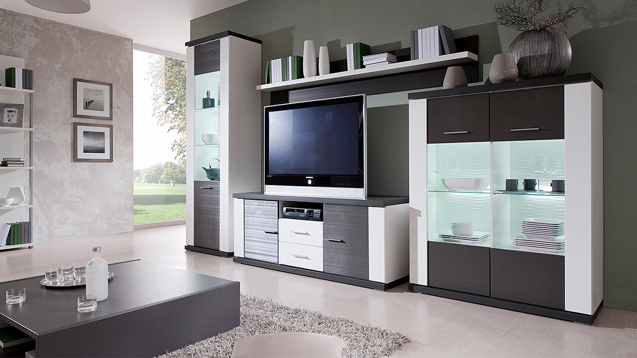 Гостиная Идан МДФ Венге 1998В / Белый Фасадный 0101 NEW 326x50x207 см, венге, белый фасадный GOODFORM