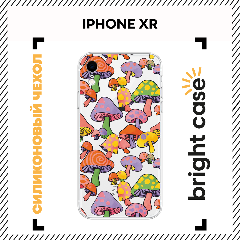 Чехол на Apple iPhone XR / Айфон XR с принтом Цветные грибы, прозрачный