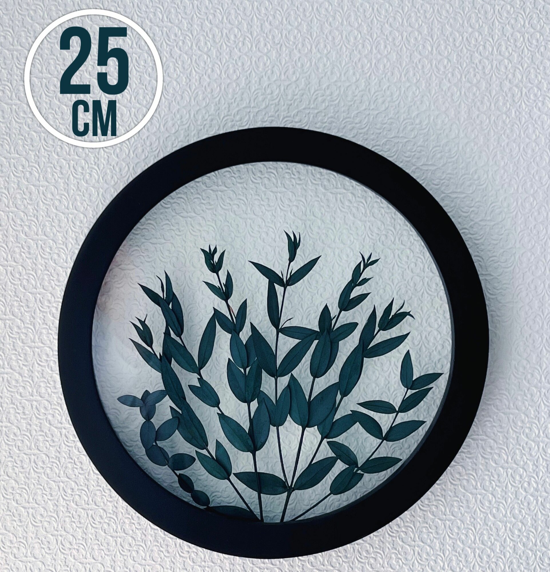 Воздушная картина 25 см черная декоративная со стабилизированными цветами эвкалипт настенная интерьерная, сухоцветы, искусственные цветы