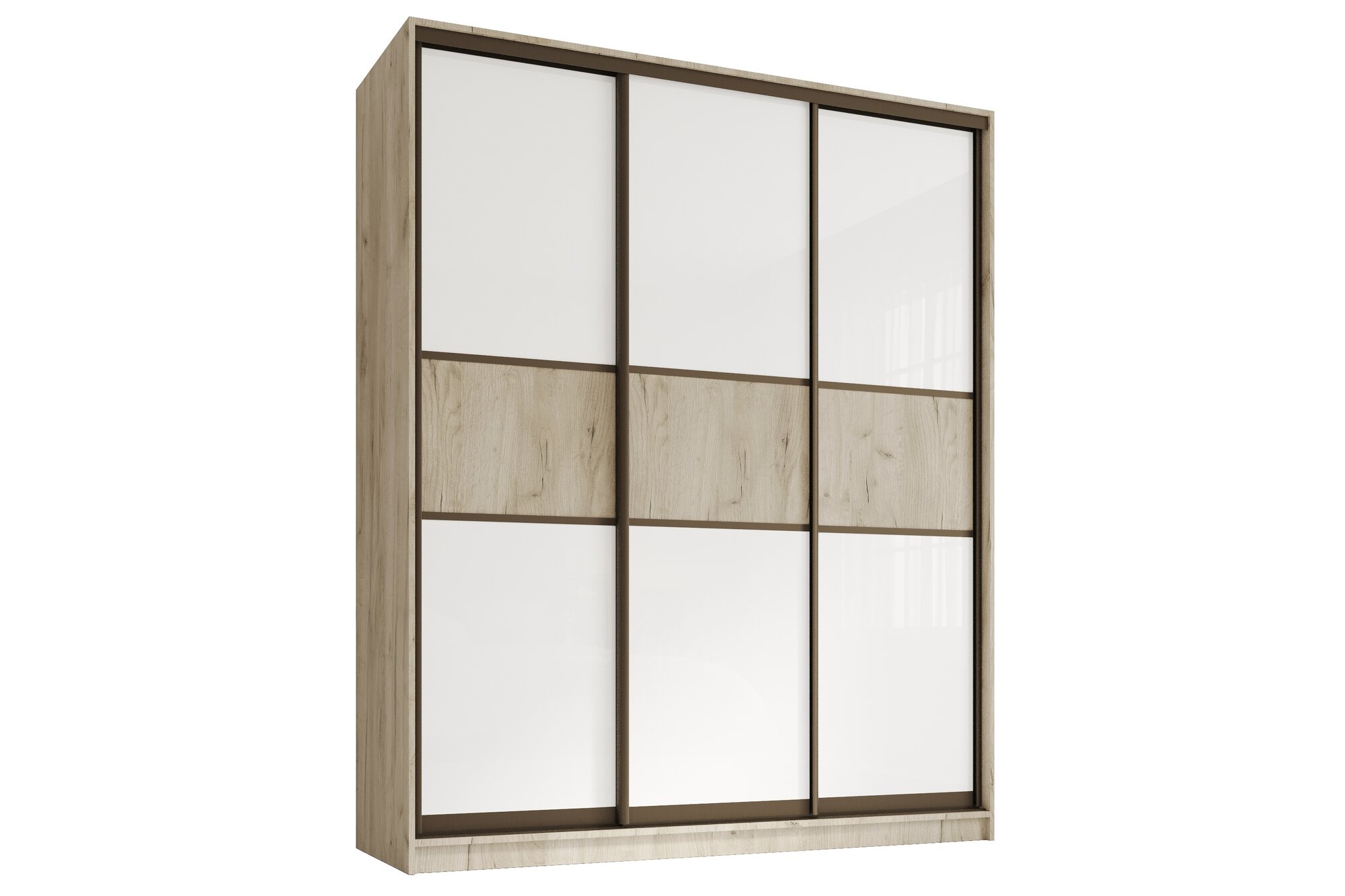 Шкаф купе для одежды Кастелло 3, Oracal белый, МФ-Купе, 200х45х240, белье/платье, дуб крафт серый, профиль коньяк