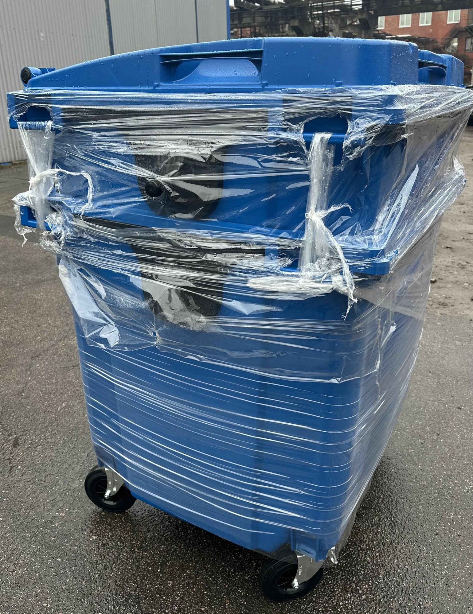 Мусорный контейнер бак 660л 2шт стопка синий 0,66м3 универсальный бак с крышкой и колёсами