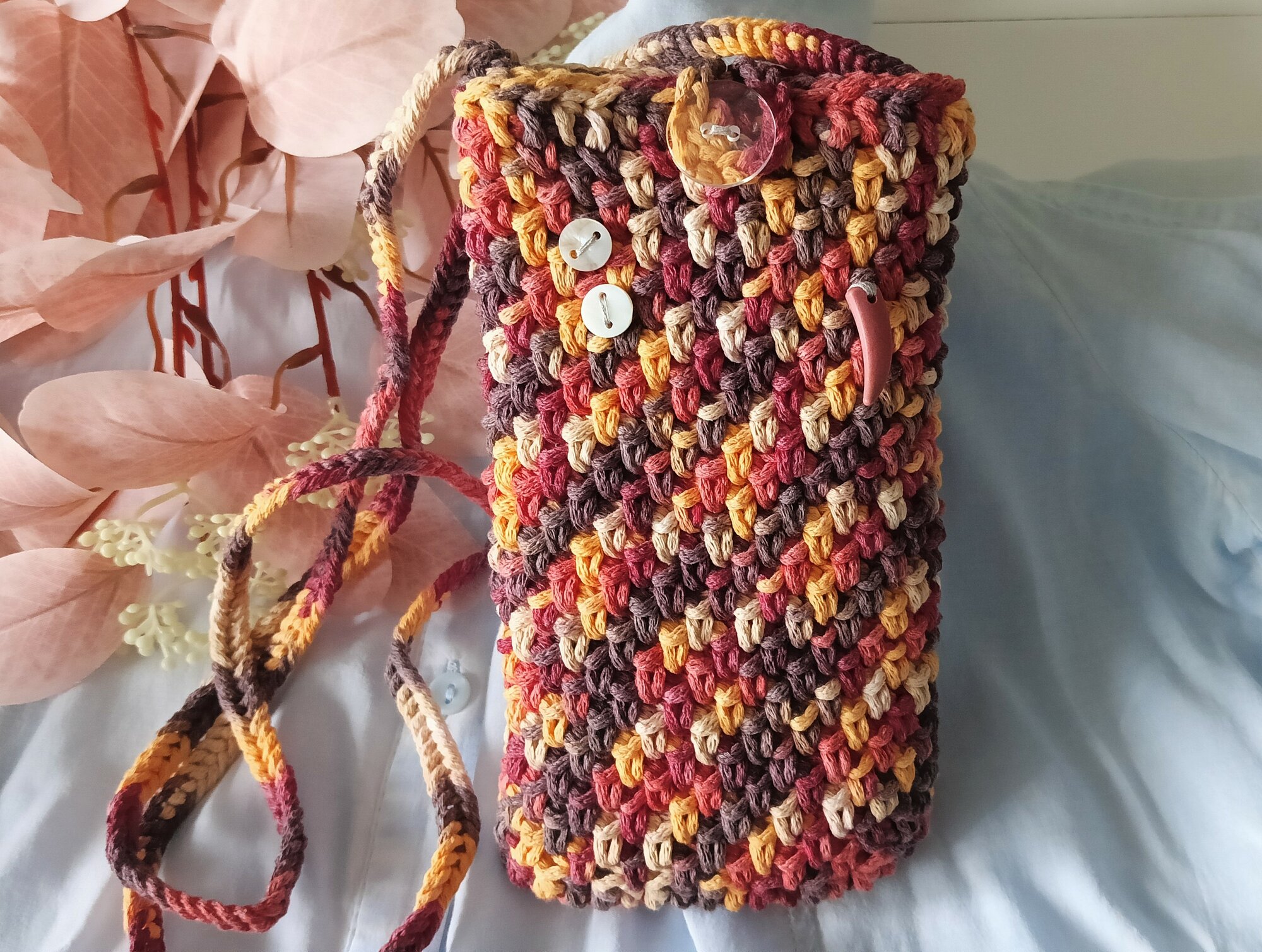 Чехол для смартфона, через плечо, вязанный с бусинами, хлопок