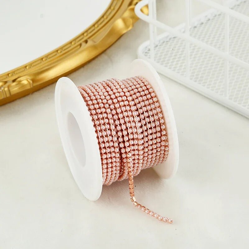 PEESOM жемчужная цепочка со стразами для шитья SS4.5-SS16 Белый, SS6(2mm)-5yards, Rose Gold Pearl