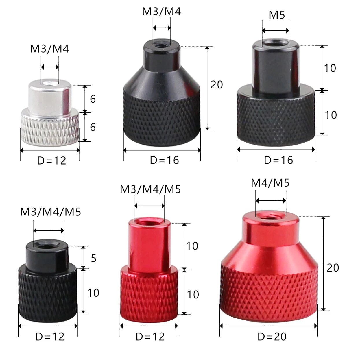 Гайки для большого пальца, алюминиевые, набор из 2 штук M4x16x20mm, черный