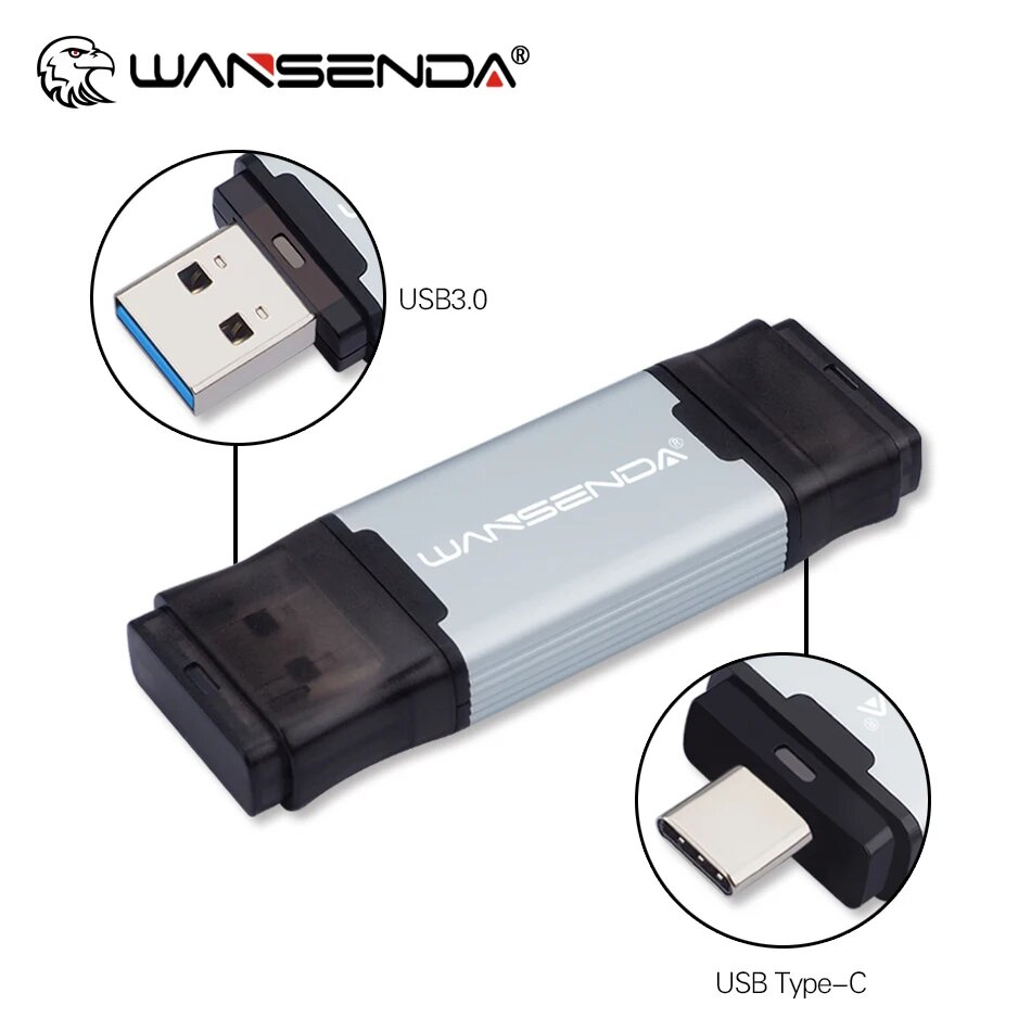 WANSENDA USB-флешка 2 в 1 TYPE C и USB 3.0 Pen Drive 512 ГБ 256 ГБ 128 ГБ 64 ГБ 32 ГБ Высокоскоростная память TYPE-C Thumbdrive