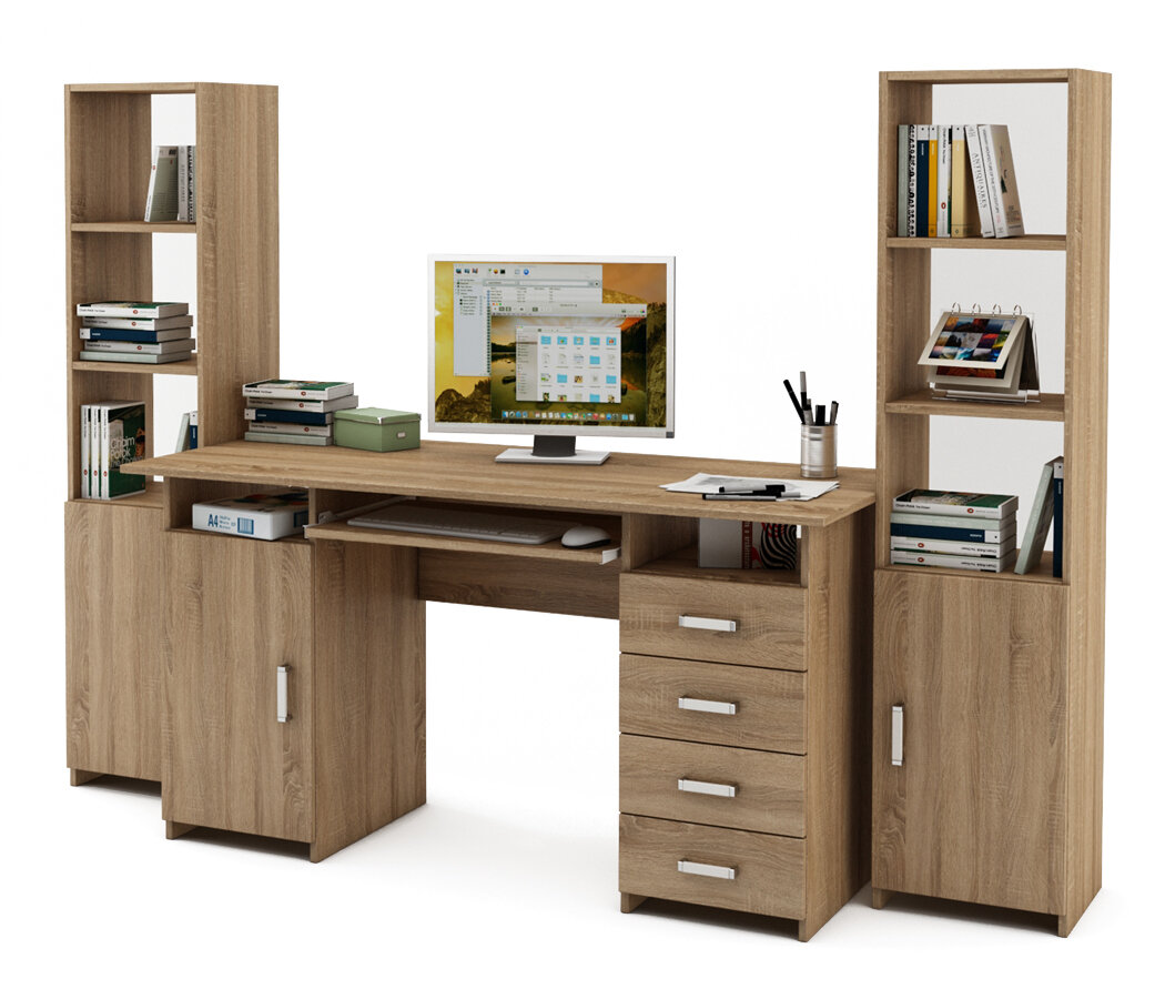 Стол письменный для школьника Лайт (Ньюкасл) 7К, письменный стол, стеллажи, ЛДСП, 213,4x60x149,2 см