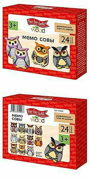 Настольная Игра Far far land Wood. Мемо Совы (24 деревянные фишки, в коробке, от 3 лет) 05200, (ООО "Десятое королевство")