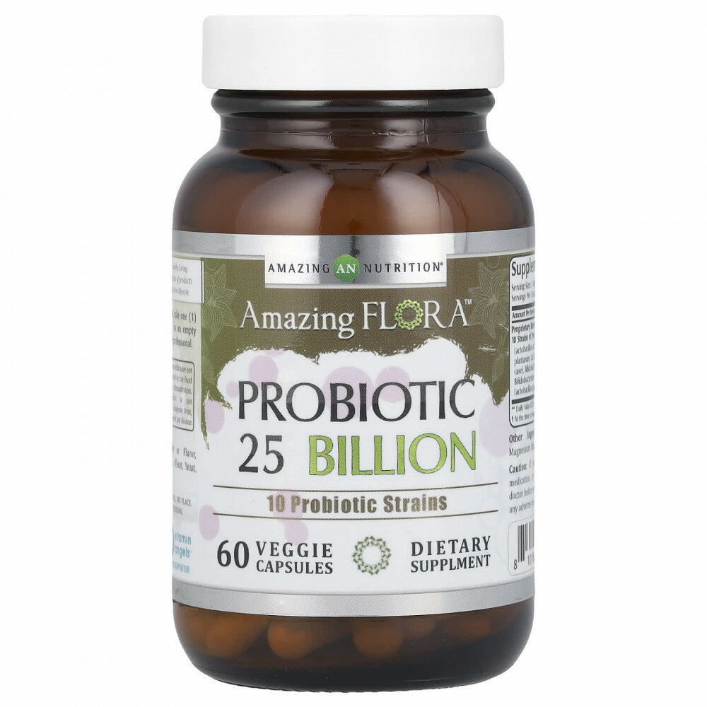 Amazing Nutrition, Amazing Flora ™, пробиотик, 25 миллиардов, 60 растительных капсул