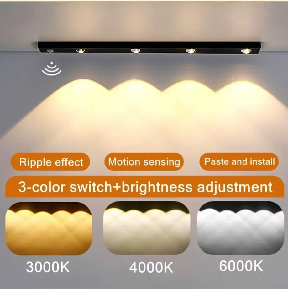 Светодиодная лента с датчиком движения, 3 цвета, Black-50CM-4LED