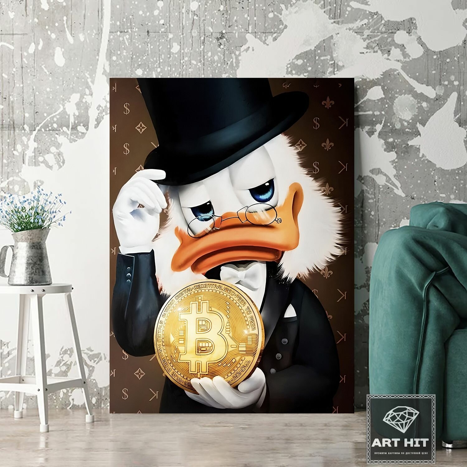 Картина Скрудж Макдак, Дональд Дак с деньгами, 50х70