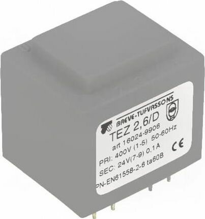Трансформатор BREVE TEZ2.6/D400/24V залитый 2,5ВА 400ВAC 24В 104,1мА PCB IP00 120г 1 шт