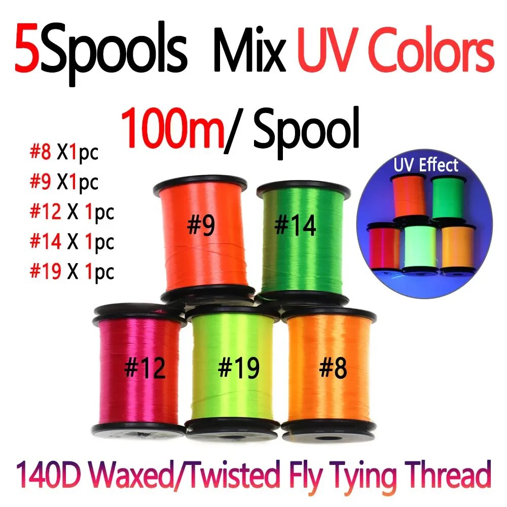 Bimoo вощеная нить для вязания мух 140D 100м 5Spool Mix UV Color