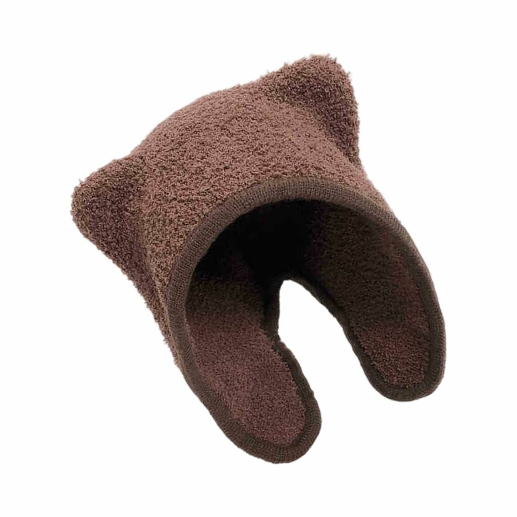 (Одна) Мягкая бархатная шляпа Lei Feng с милыми медвежьими ушками-коричневая