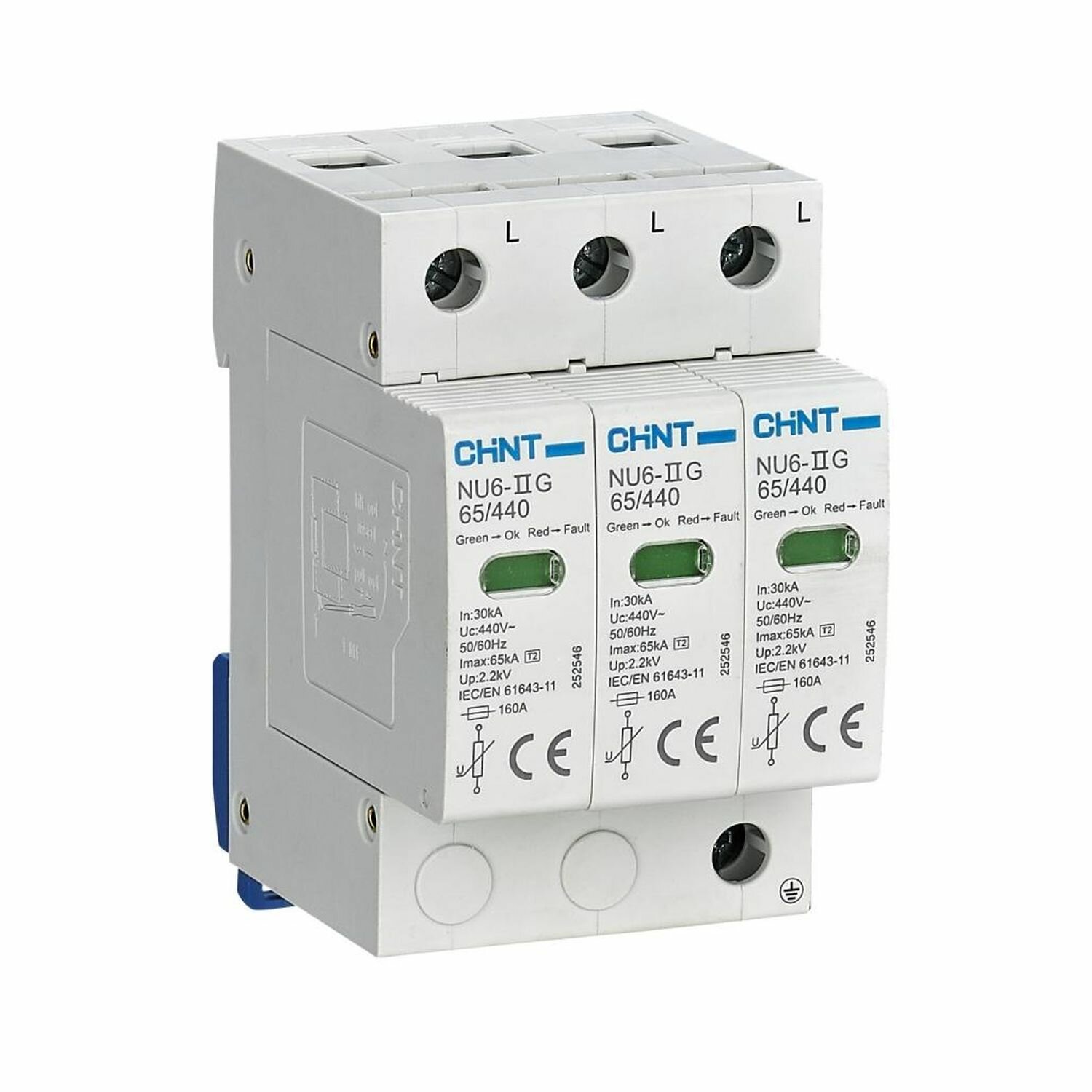 Ограничитель имп. перенапр. NU6-IIG 3P In=25кА Uc=440B Im=65кА (R) Chint - CH-252546