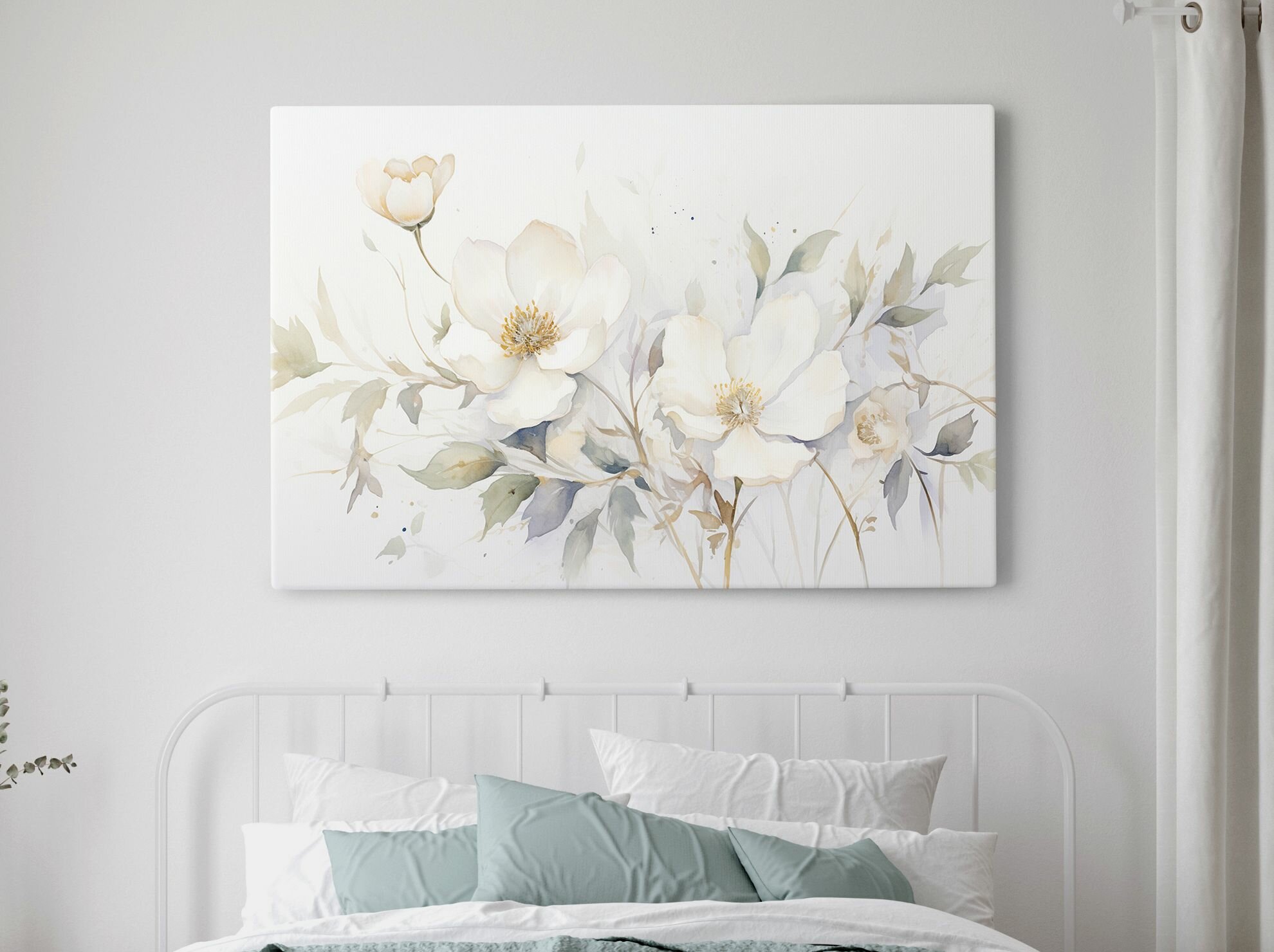 Картина на натуральном холсте "Цветы в акварели" в размере 80х115 см на стену, для интерьера, для дома, для комнаты, в спальню