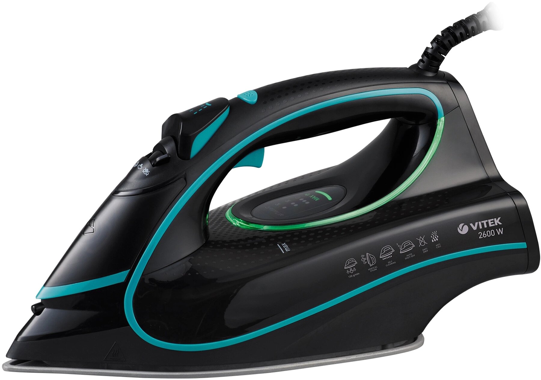 Утюг Vitek VT-8359, подошва UniCera, мощность 2600 Вт, противокапельная система, черный