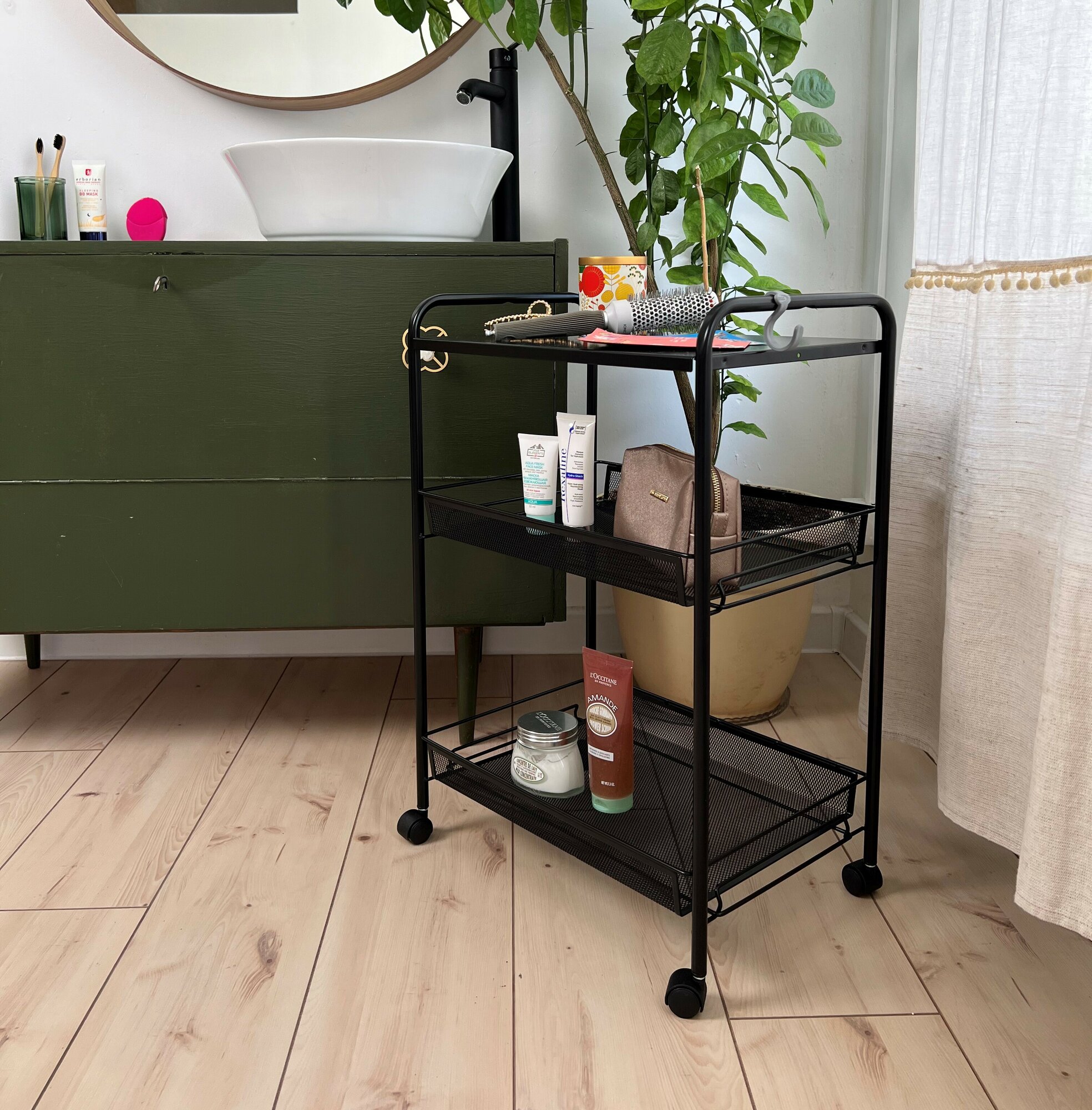 Этажерка ЗМИ Ладья 33КС для кухни на колесах со столиком напольная металлическая, черная