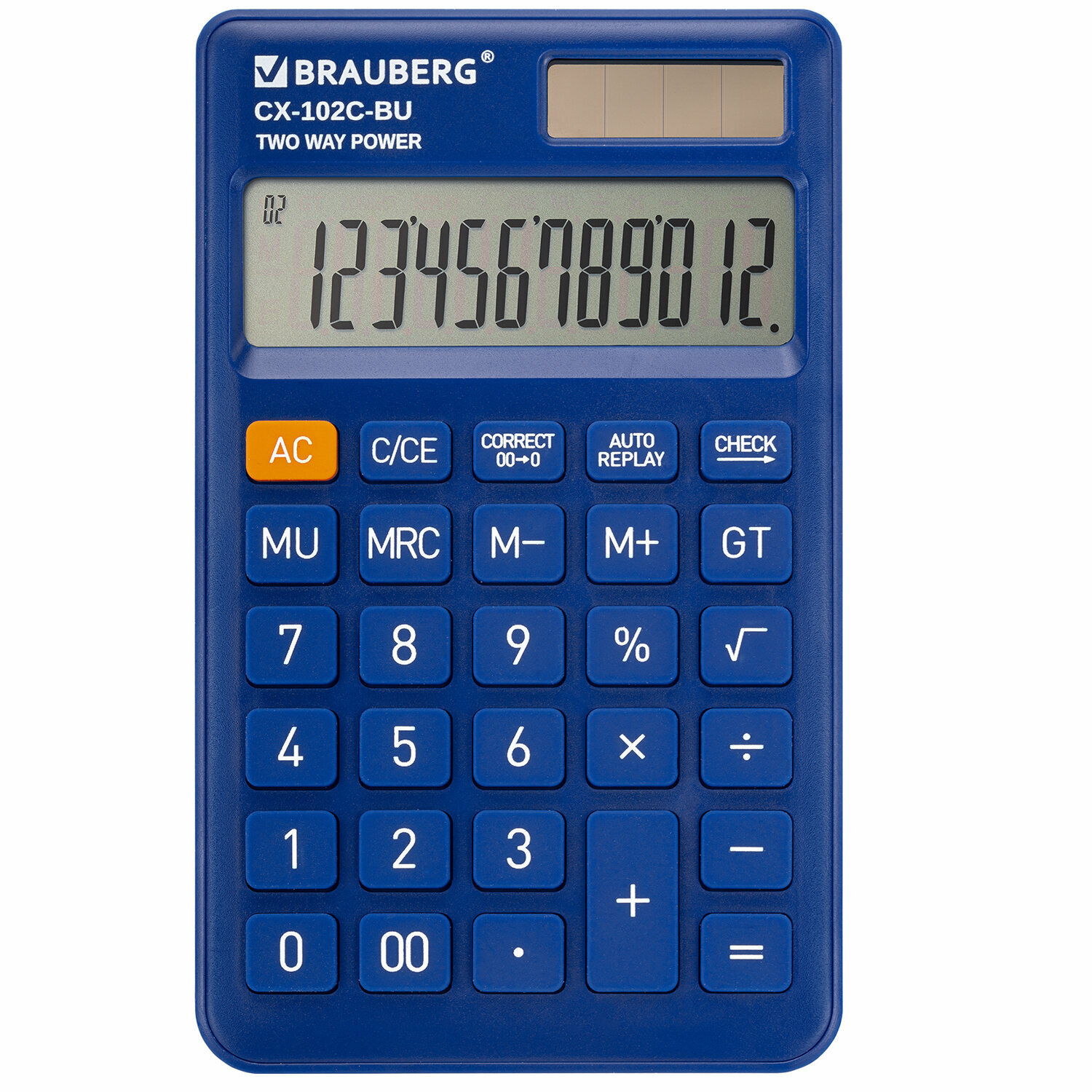 Калькулятор карманный BRAUBERG CX-102C-BU (76x126 мм), 12 разрядов, двойное питание, синий, комплект из 3 шт, 272648