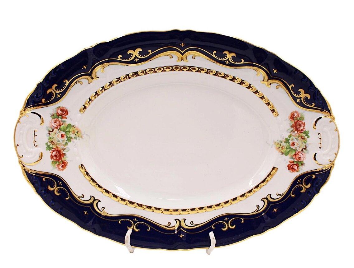 Блюдо овальное 32 см, Кобальт Роза, Соната 07111512-0440, Leander