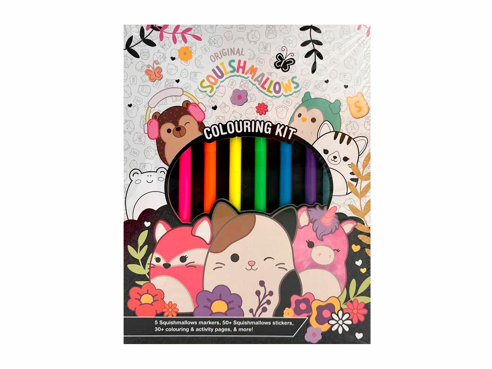 Набор для творчества DARVISH SQUISHMALLOWS 30 картинок для раскрашивания А4 лист с наклейками фломастеры 6цв SR-15351