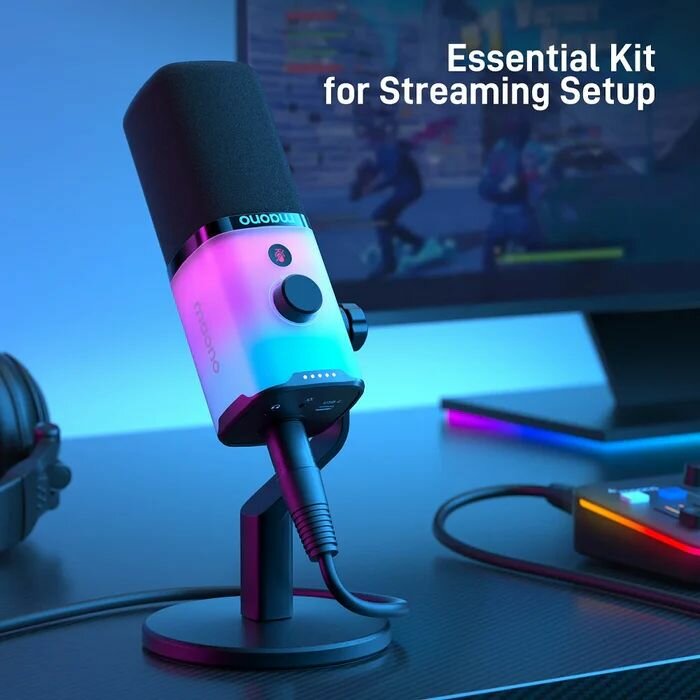 Игровой микрофон XLR/USB, MAONO PD100X, Динамический компьютер с RGB-подсветкой и программным обеспечением, Компьютерный микрофон с функцией шумоподавления, Черный