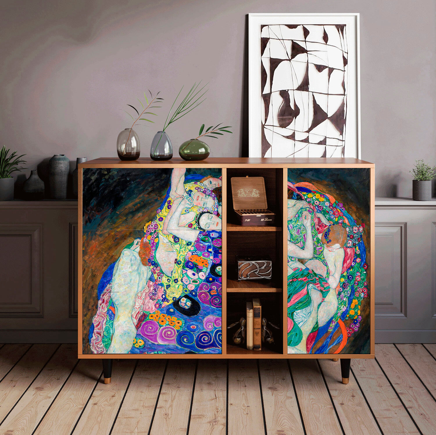 Комод - STORYZ - BS2 The Maiden by Gustav Klimt, Разер - 125 x 97 x 48 см , Цвет корпуса - Орех