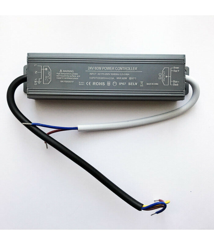 Блок питания, 24 Вольт DC, 60 Ватт, алюминиевый, slim compact, IP67