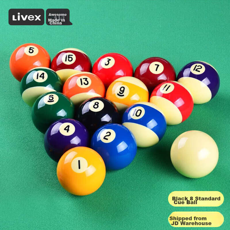 LIVEX Billiard Table, Black 8 Ball, American Pool Balls, 16 Colors, Large Size, Resin Balls, 57.2mm
