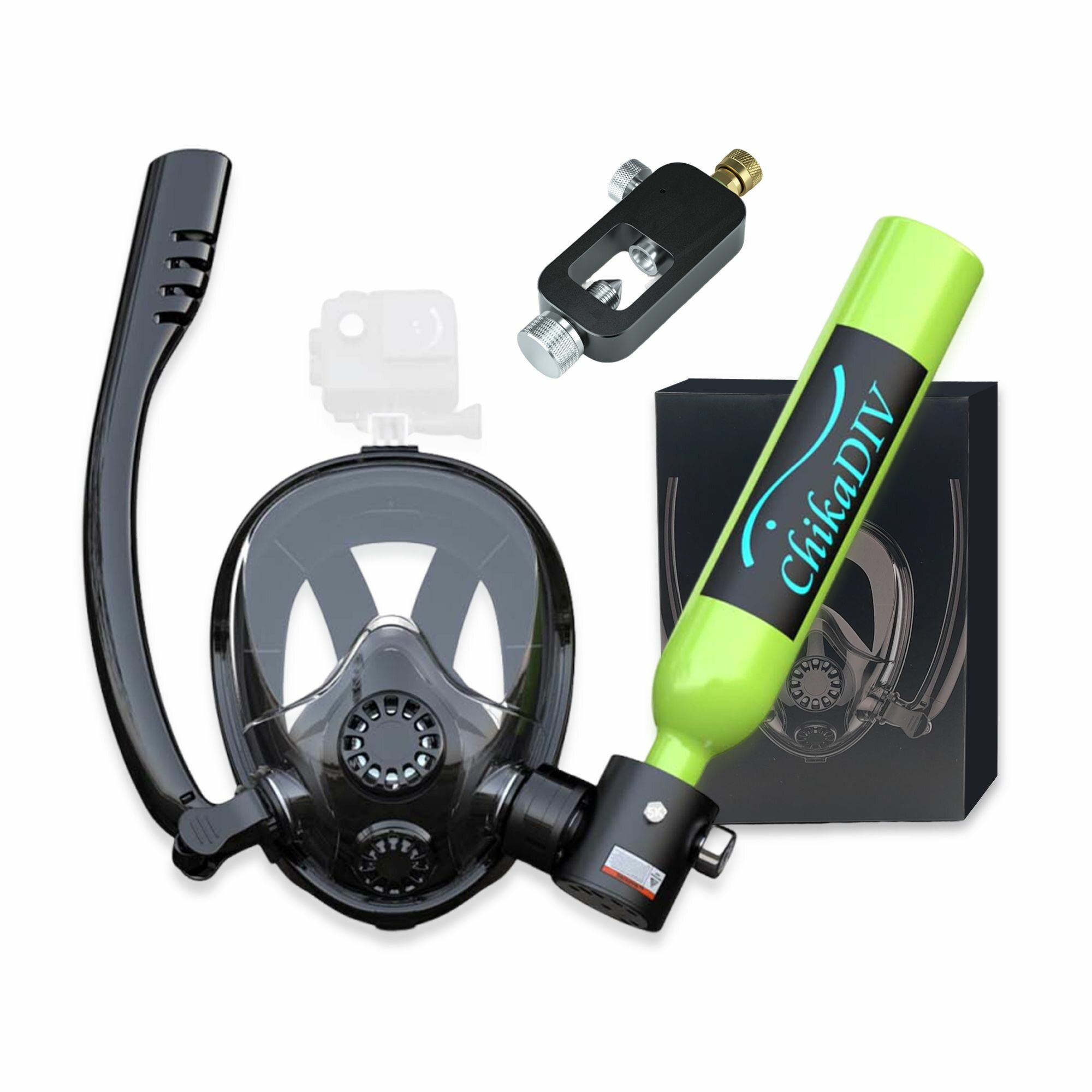 CHIKADIV 0.5L маска подводная для плавания с баллоном, Дыхание под водой в течение 5-10 минут, поле зрения 180 HD, антизапотевание, Съемный