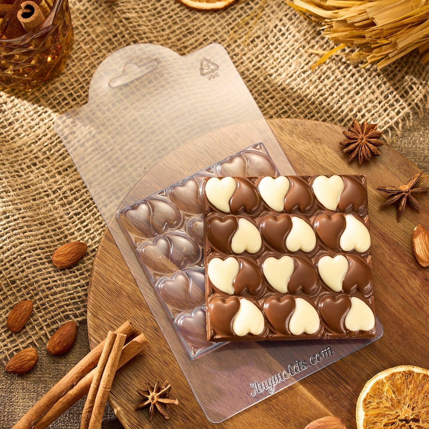 Двойные сердечки шоколад 10см*10см, форма пластиковая