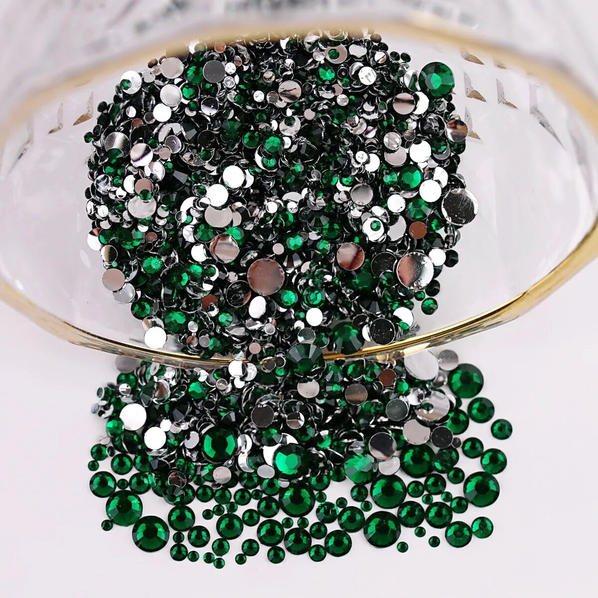 Круглые стразы SNCRYSTAL 2000 шт, 2-6 мм, смешанные размеры, серебристые Изумрудный, A13 Emerald