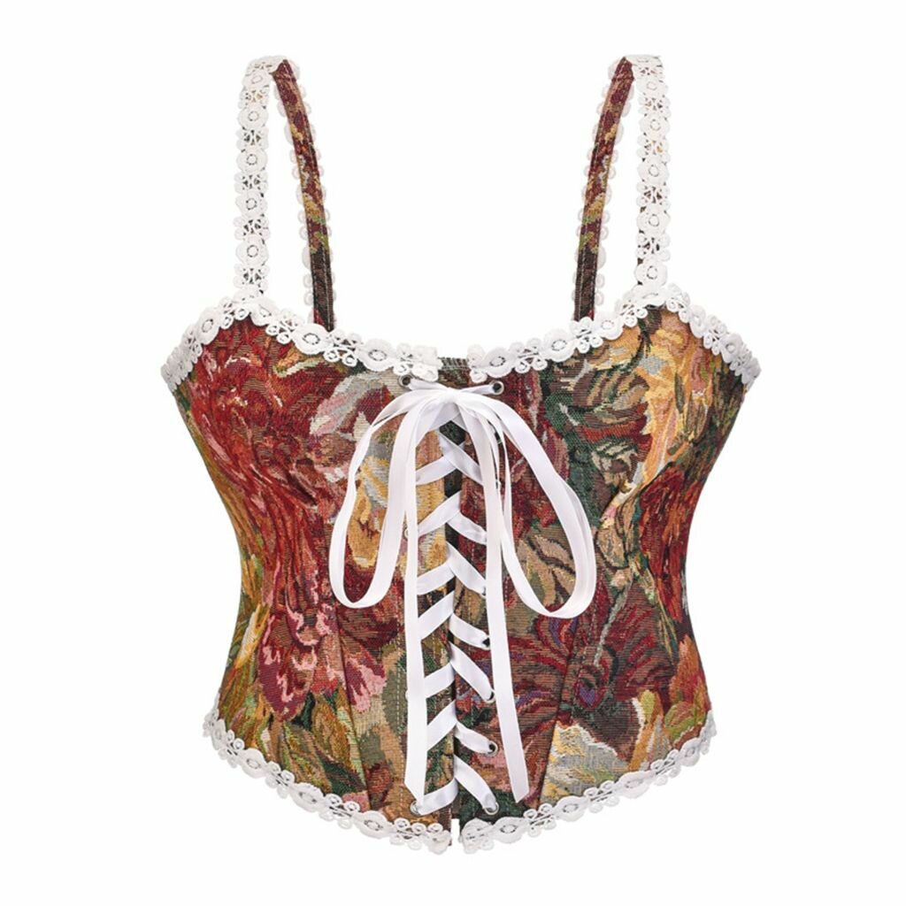 Жаккардовая кофточка с рисунком маслом в стиле ретро, корректирующее белье на молнии, кружевной корсет-Peony-M