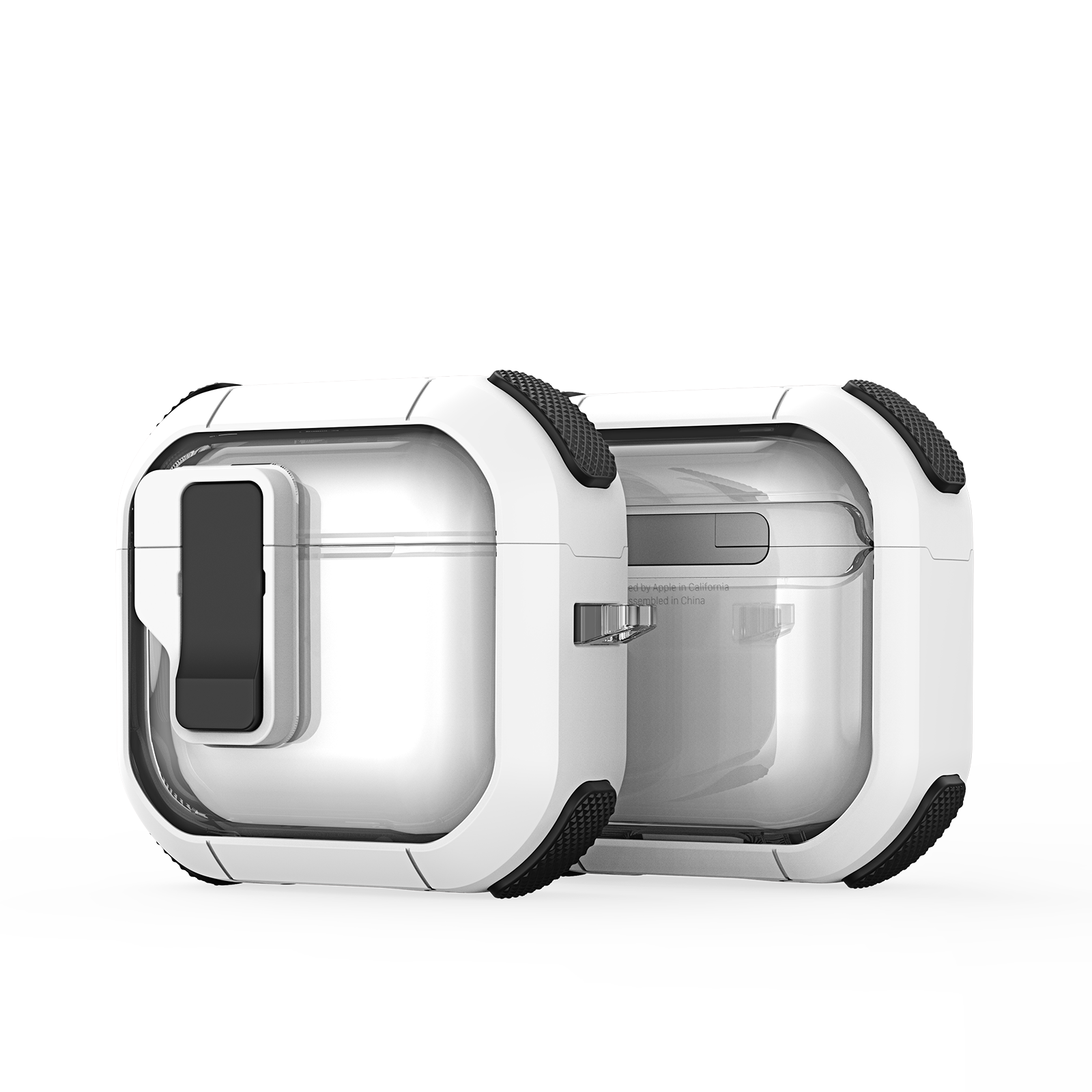 Прозрачный чехол белого цвета с черными вставками от Dux Ducis для наушников AirPods 4, серия PECN Series, в комплекте с карабином