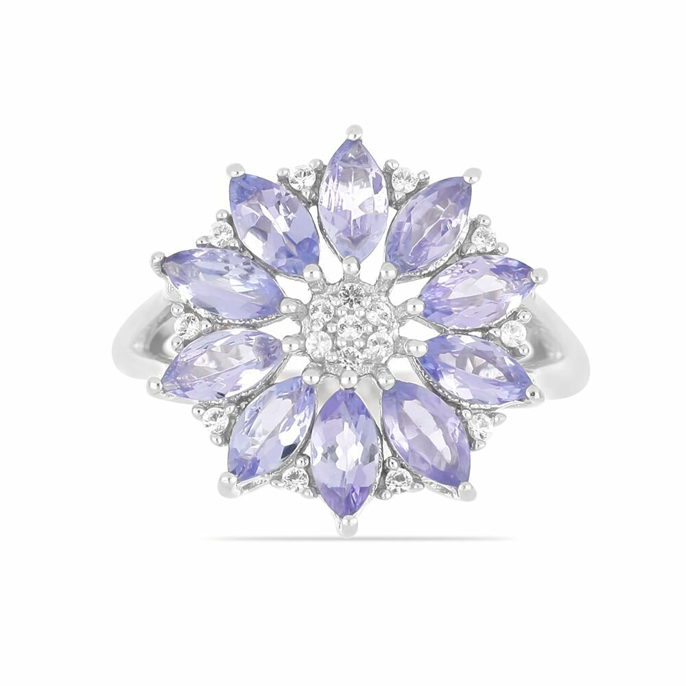 Кольцо тонкое, серебро, 925 проба, родирование, танзанит