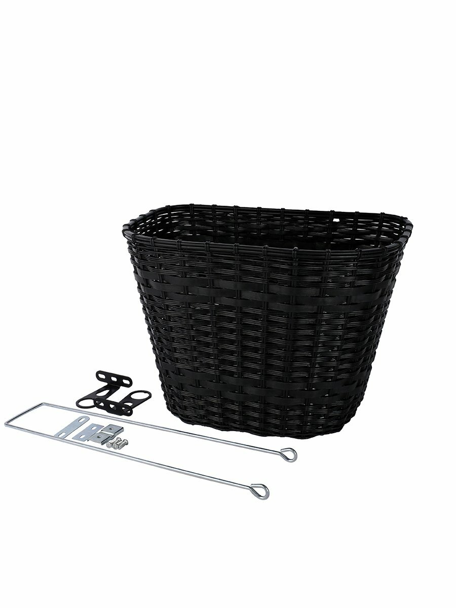 Корзина для велосипеда COMIRON, пластик, плетеная, универсальная, крепление на руль, черная, 38x25x25 см