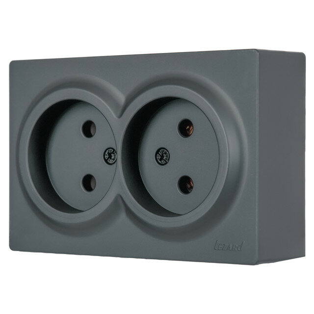 LEZARD Leto розетка 2 поста ПБТ б/з графит для скрытой проводки и декоративной установки
