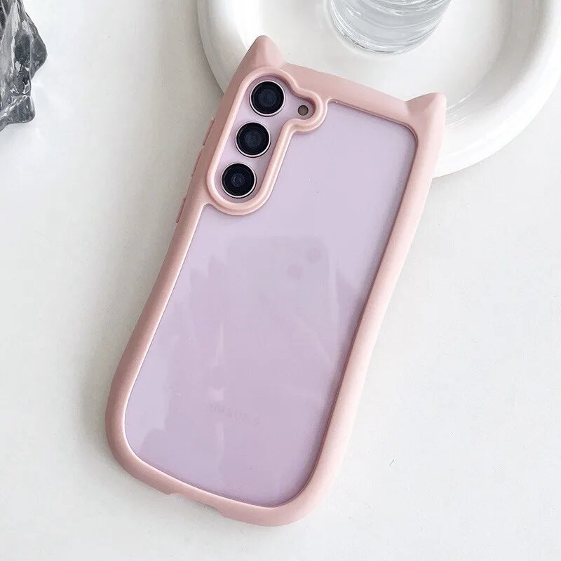 Прозрачный чехол с 3D-ушками кошки для Samsung S26 Ultra, Розовый, Pink, For Samsung S26Ultra