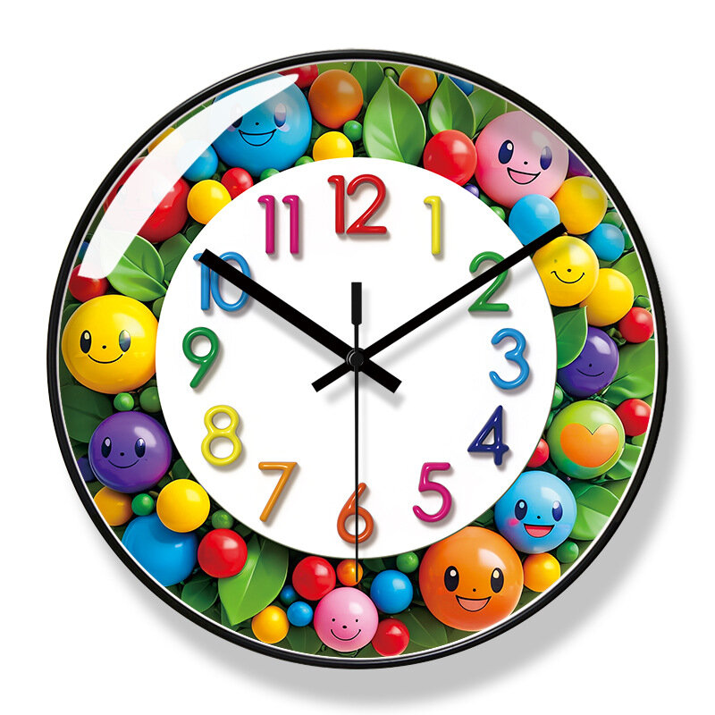 Красочные настенные часы с мультяшным принтом | 12-дюймовые бесшумные кварцевые часы без тиканья | Весёлый и игривый дизайн с улыбающимися лицами | Часы на батарейках для детской комнаты, гостиной, офиса