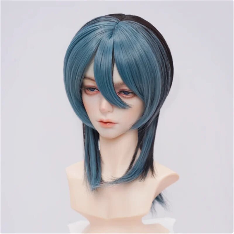 Парики для кукол BJD короткие Soft Silk 1/3 1/4 Grey blue-black, 1-4(17.5-18.5cm)